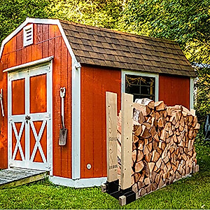 BACKYARD EXPRESSIONS PATIO · HOME · GARDEN 913561 Outdoor Firewood Log Storage Rack Bracket Kit, Adjustable Length, Fireplace Wood Holder, Black