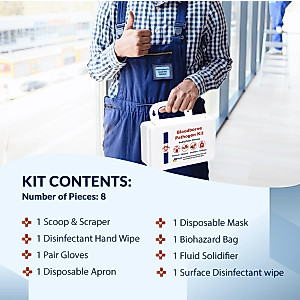MFASCO Blood Borne Pathogens Clean Up Kit - Wall-Mountable or Portable - OSHA Compliant - Disposable Protection Gear - Bleach-Free Solidifier - Easy Cleanup - Compact Design - Refillable - 9 Pcs