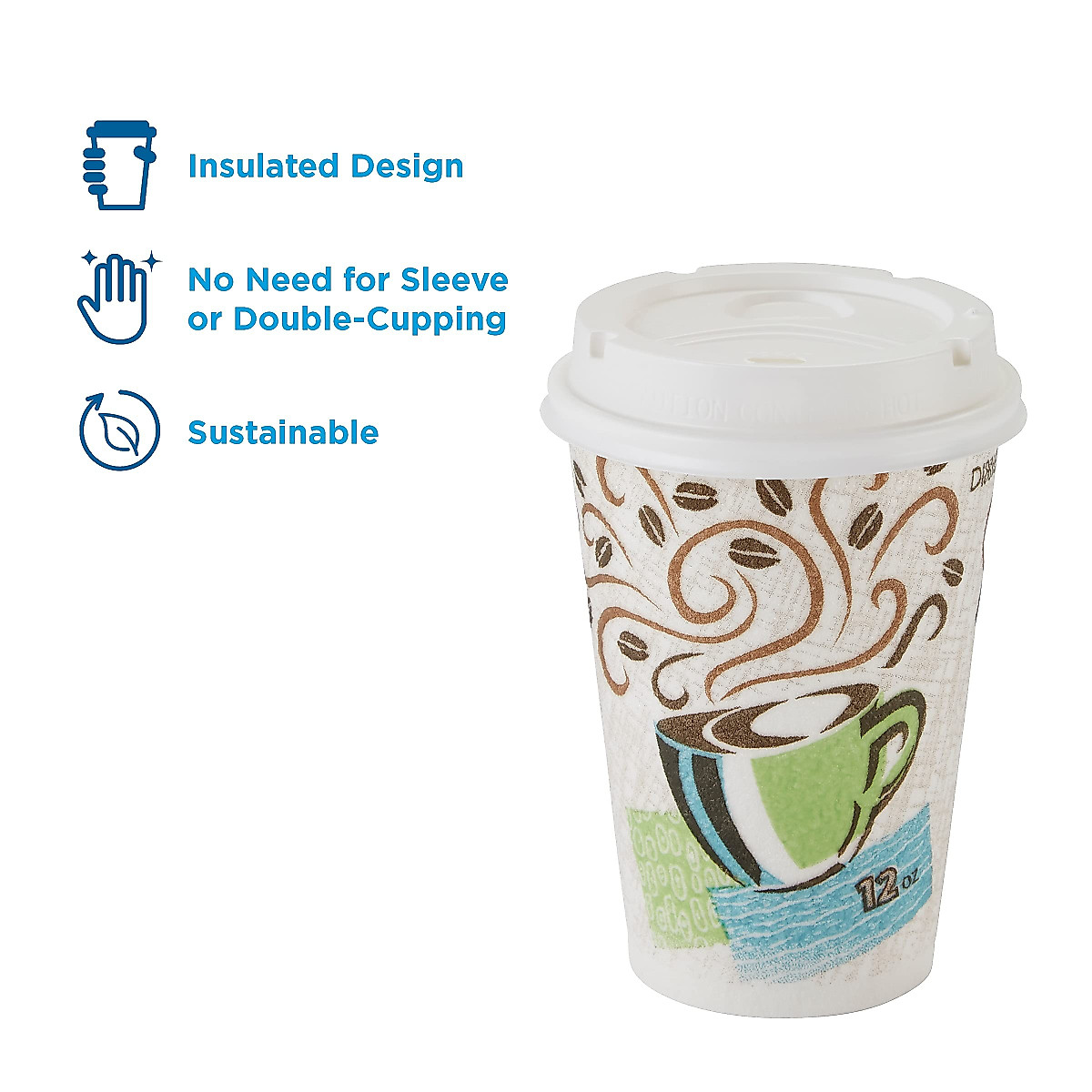 Dixie PerfecTouch Paper Hot Cups and Lids Combo, 10 oz, Multicolor, 50 Cups/Lids/Pack