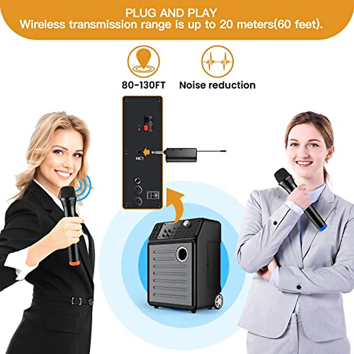 FerBuee Wireless Microphone Dual Professional Cordless Dynamic Mic Handheld Microphone System for Amplifier, PA System, Karaoke, Meeting, Party, Church, DJ, Wedding, 100ft