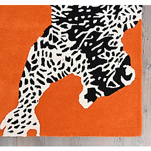 Restoration and Renovation Climbing Jaguar Modern Handmade Wool Rug for Living Room, Bedroom and Dining Room (Orange, 5' x 7')