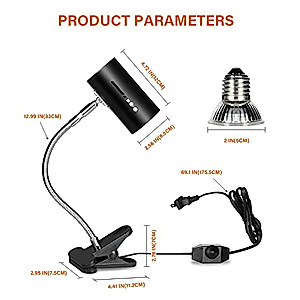 Simple Deluxe Reptile Lamp Fixture Holder Clamp Lengthened Adjustable Socket with Wider and Deeper Spot Light Barrel Dimmable Switch 25W UV Bulb Included, for Lizard Tortoise Snake Aquarium Habitat