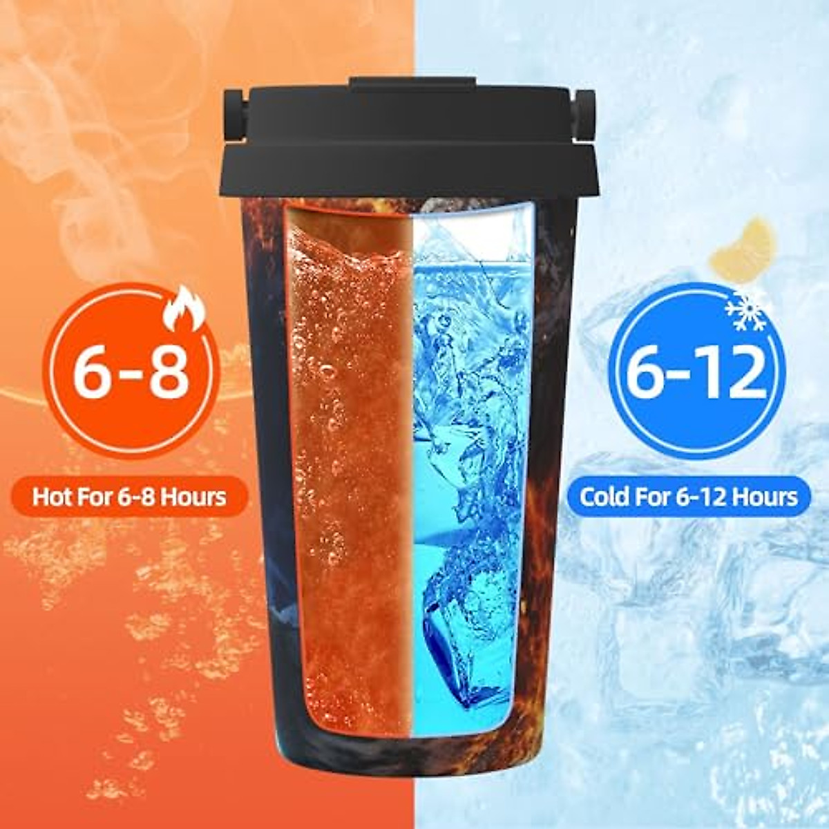 GTKSYNVE Reusable Coffee Mug with Lid and Handle, Planet Ice and Fire Tumbler for Hot & Cold Drinks 16oz Stainless Steel Insulated Coffee Tumblers Double Wall Vacuum Thermal Cup
