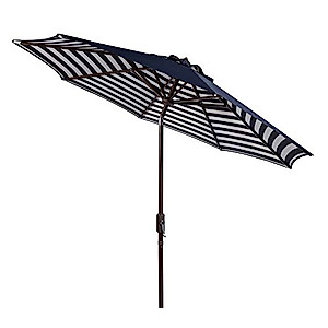 Safavieh PAT8007D Collection Athens Brown and White Inside Out Striped 9Ft Crank Outdoor Auto Tilt Umbrella