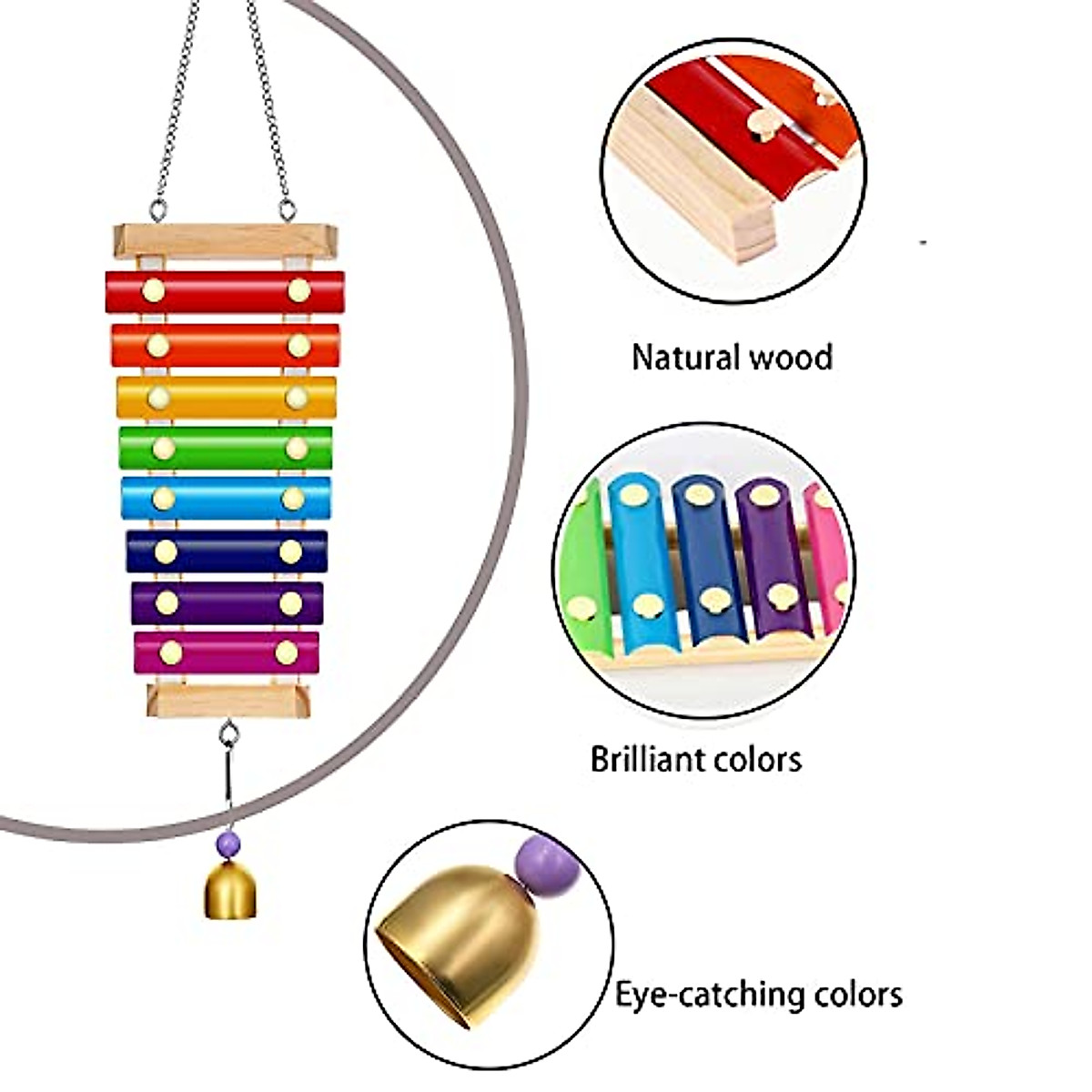 KIEYYRYT 4 PCS Xylophone Chicken Toys for Coop, Veggies Skewer, Fruit Holder, Vegetable Hanging Feeder for Chicken Coop Accessories, Chicken Bells Toys for Hens