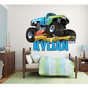 Kids Name Wall Decor - Monster Truck Decal - Custom Name Wall Decals - Boys Room Decor- Personalized Monster Truck Wall Art