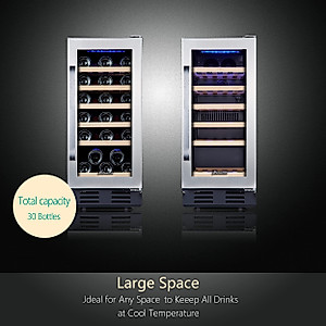 Kalamera 15” Wine Cooler and Fridge |30 Bottle Built-in & Freestanding Single Zone Wine Refrigerator |For Kitchen or Bar with Blue Interior Light |Temperature Memory Function
