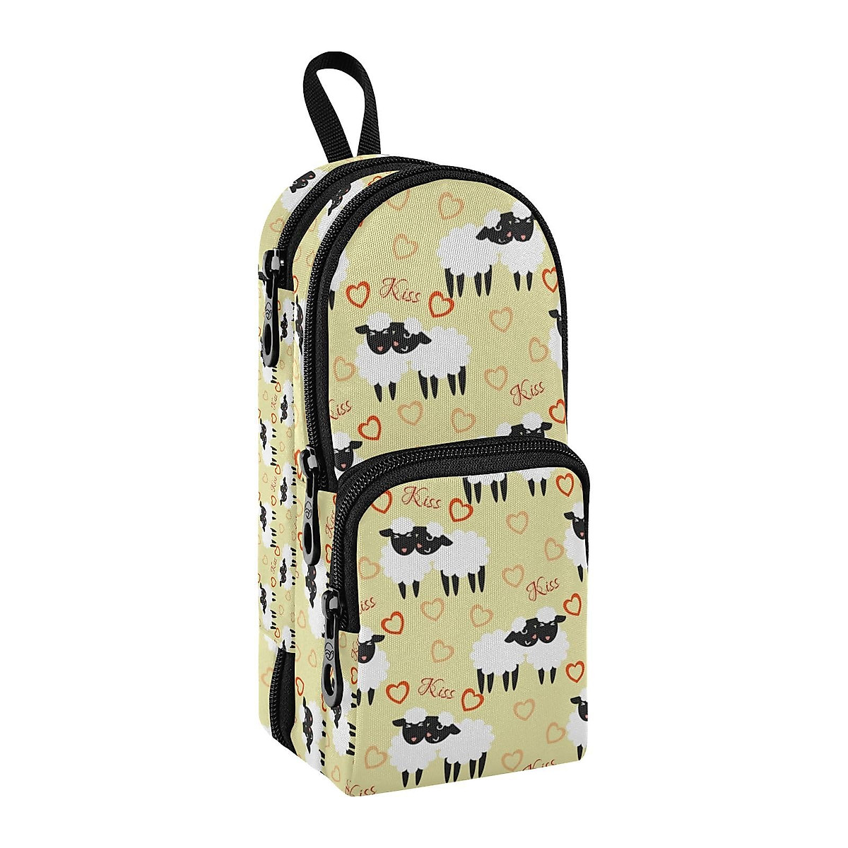 ZAZYXTJ Cute Sheep Standing Large Capacity Pencil Case 3 Compartment Pen Pouch Storage Makeup Bag for School Office Teen Girl Boy Men Women