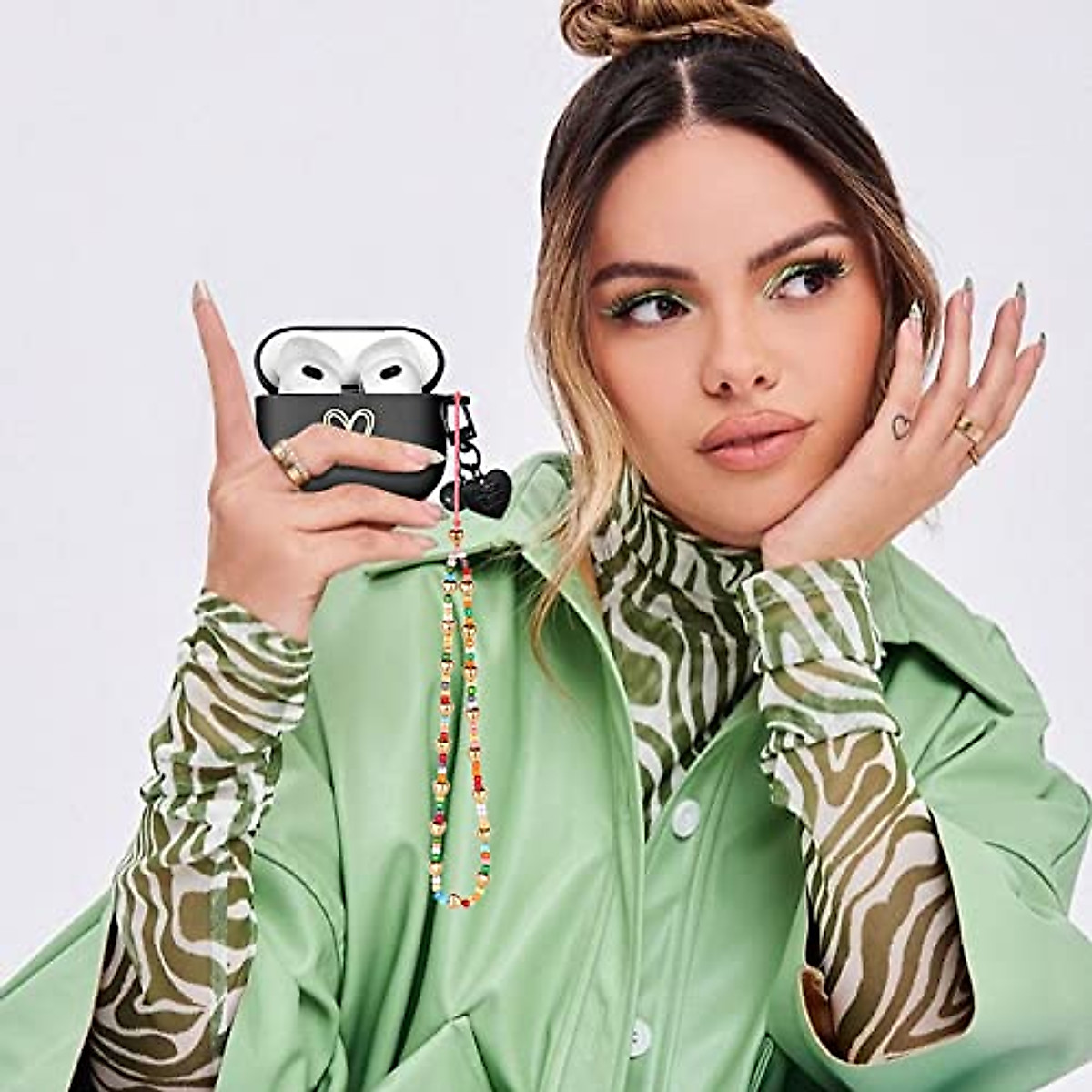 Besoar for Airpods 3rd Generation Case Cute for Women Girls Girly Aesthetic Black Heart Cases with Keychain Buckle for Airpod 3 Pretty Lovely Soft Silicone Cover Unique Design for Air Pods 3 (2021)