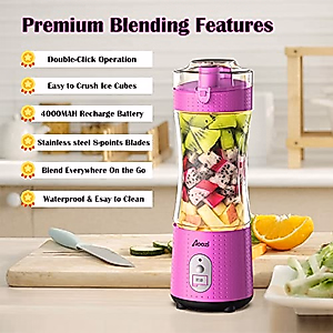 Personal Size Blender Smoothies and Shakes, Aoozi Portable Blenders, Mini Blender USB Rechargeable, Handheld Blender Sports,Travel and Home (Rasberry)