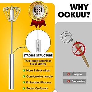 OOKUU Stainless Steel Egg Whisk, Whizzy Whisk, Semi Automatic Whisk Blender for Home - Versatile Tool for Egg Beater, Hand Push Whisk Blender, for Blending, Whisking, Beating & Stirring (12in)