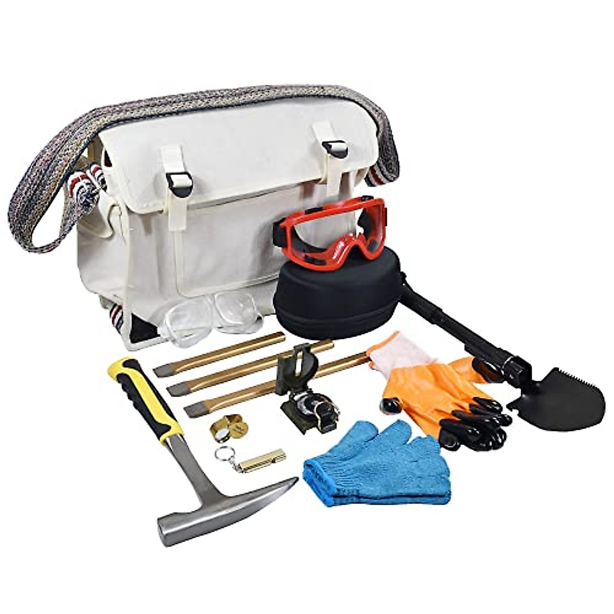 14 pieces Rock Hounding & Gem Mining Geology Tool Kit ，for Rock Hounding, Gold Mining,including an all Steel Rock Pick Hammer with Pointed Tip,3-Pieces Heavy Duty Chisel Set