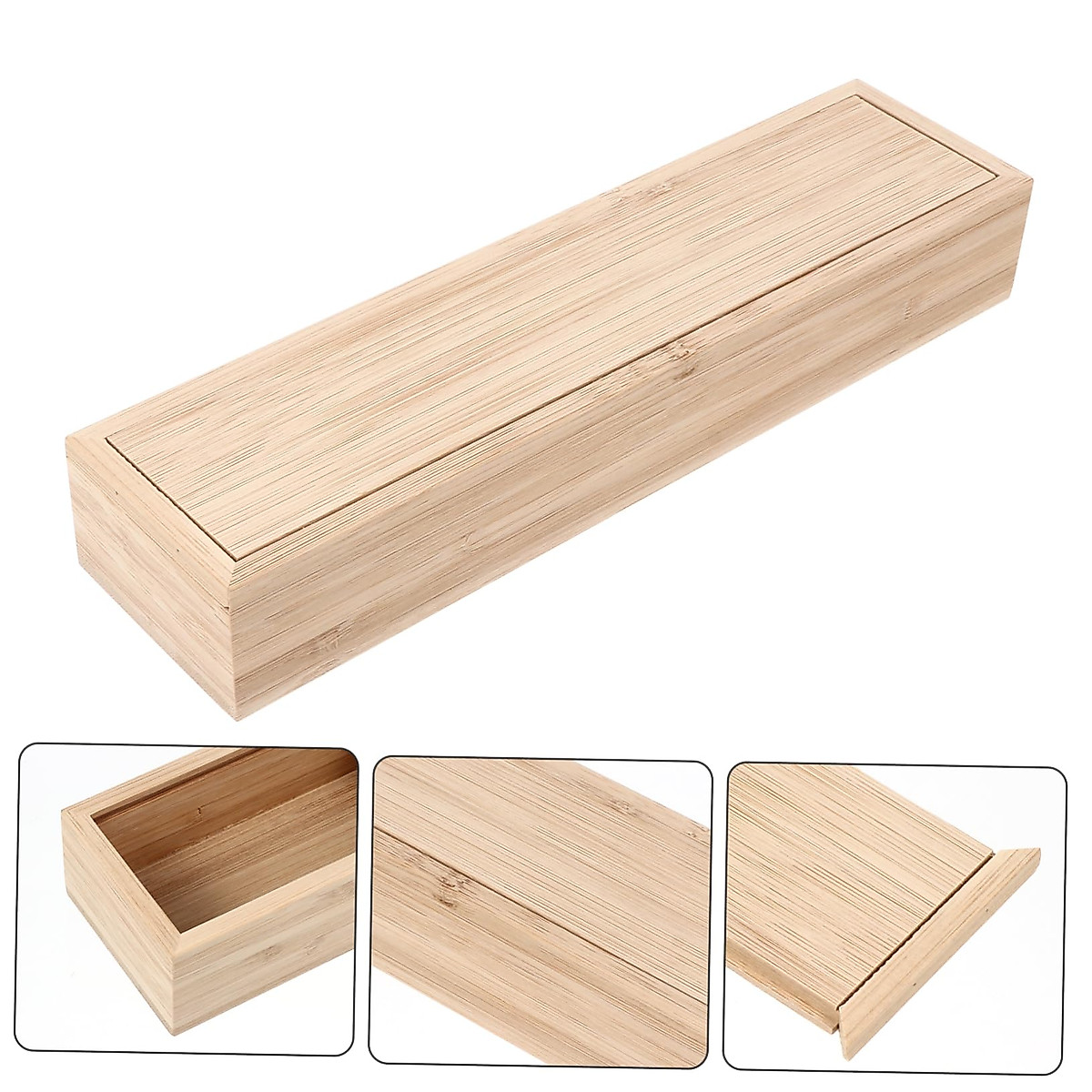 FELTECHELECTR 1pc Box Bamboo Rectangular Meal Silverware Organizer with Lid Camping Cutlery Organizer Expandable Cutlery Tray Travel Cutlery Bamboo Tableware Holder Work - Wooden Brush