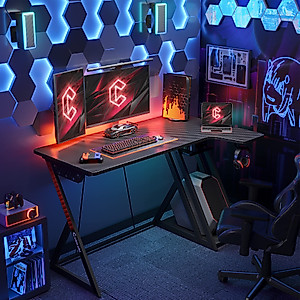 CubiCubi Carrier Gaming Desk 47 inch Gamer Workstation, Home Computer Carbon Fiber Surface Gaming Desk PC Table with Monitor Stand