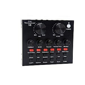 V8 Live Sound Card, Karaoke Sound Mixer Recording Sound Card USB Audio Interface Intelligent Volume Adjustable Audio Mixer Sound Card with Multiple Funny Sound Effect