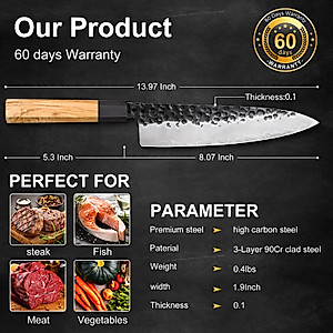Ink Plums 8 Inch Professional Kitchen Knife,High Carbon Steel Ultra Sharp Chef's Knife with Olivewood Handle & Gift Box