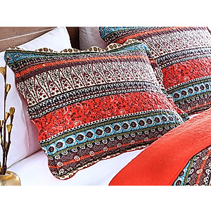 Chezmoi Collection Odette 2-Piece Boho Chic Rust Orange Brown and Red Pre-Washed 100% Cotton Bohemian Bedspread Quilt Set, Twin Size