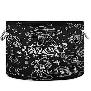 visesunny Collapsible Large Capacity Basket Astronaut Space Planet Star Clothes Toy Storage Hamper with Durable Cotton Handles Home Organizer Solution for Bathroom, Bedroom, Nursery, Laundry,Closet