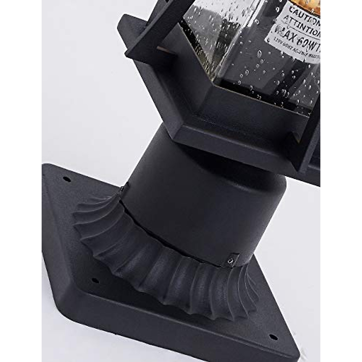 EERU Waterproof Outdoor Post Light Fixture Pole Mount Light with Pier Mount Adapter, Black Finish with Seeded Glass Outdoor Post Lantern for Patio, Garden, Porch and Backyard