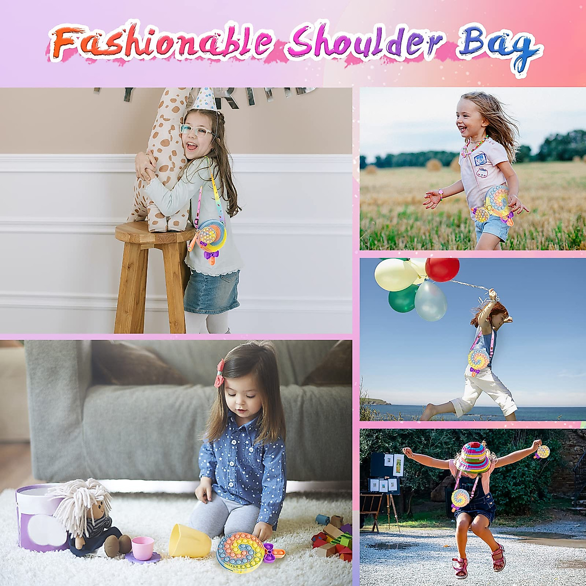 livingcoral Pop it Purse 2 Pack, Pop its Fidget Toys for Girls, 3 4 5 6 7 8 Year Old Girl Birthday Gifts, Lollipop Shape Girl Toys.