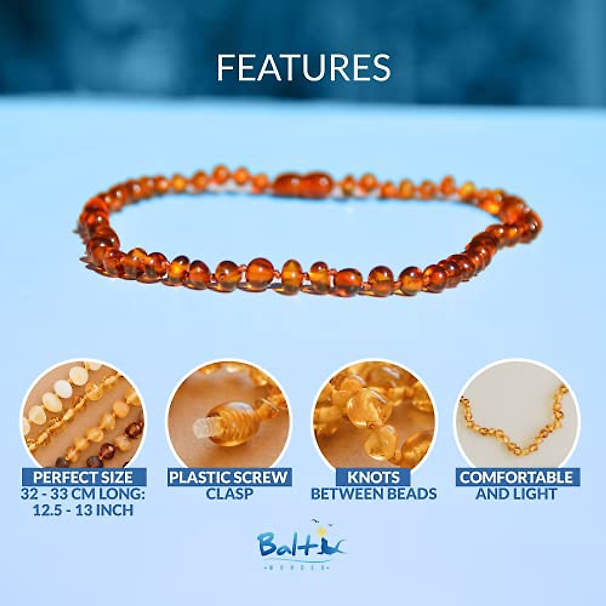 Baltic Wonder Baltic Necklaces (Baroque Polished Cognac) Certified as 100% Authentic Baltic Amber.