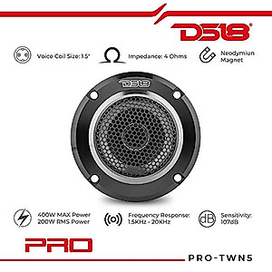 DS18 PRO-TWN5 High Compression Neodymium Super Bullet Tweeter 1.5" VC 400 Max, 200W RMS, 4 Ohms with Built in Crossover Tweeters are The Best in The Pro Audio and Voceteo Market (1 Speaker)