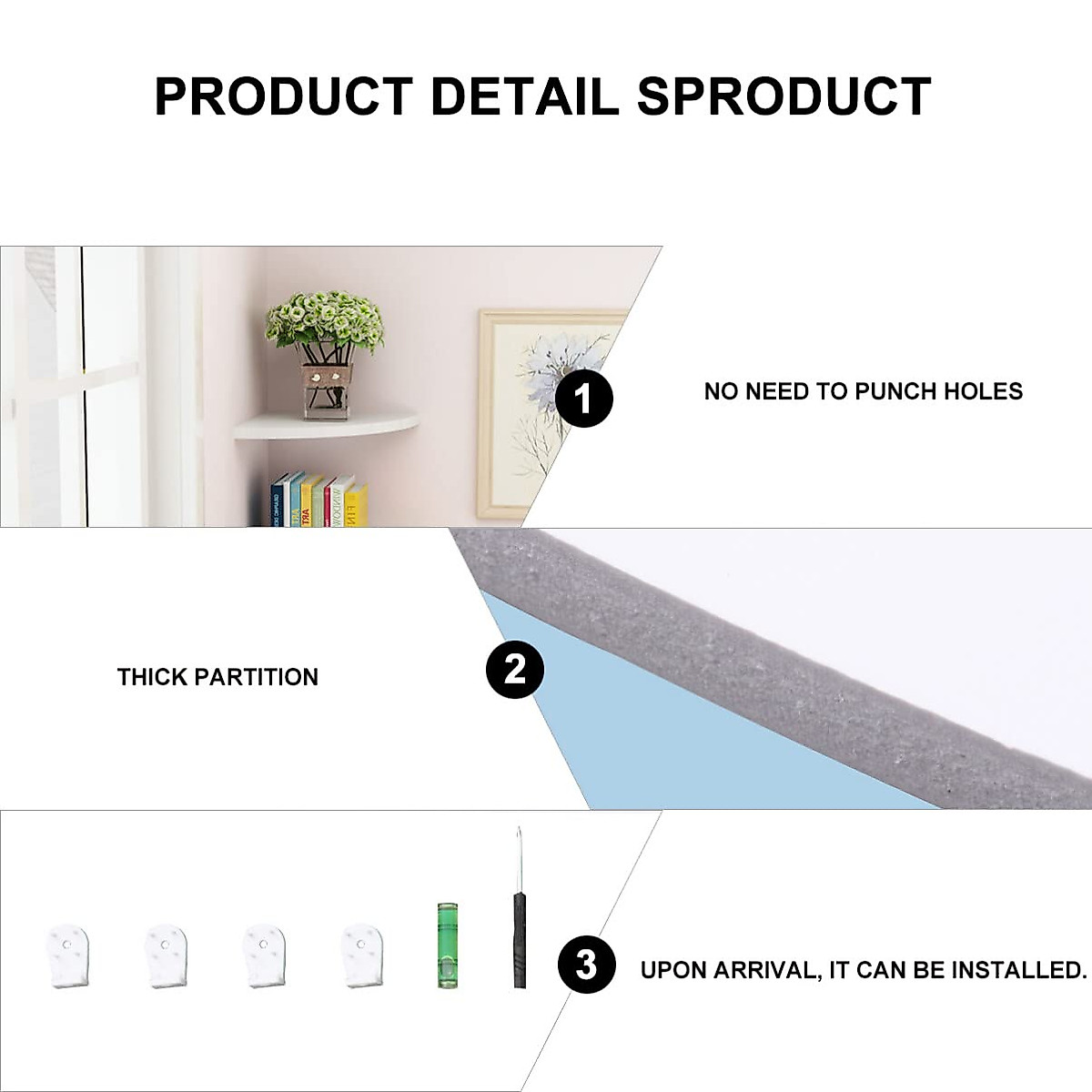 HOMSFOU Corner Mounting Shelf, Easy to Install Wall Corner Shelf, Wall Mount Wood Corner Shelf, Floating Corner Shelf for Bathroom Kitchen Bedroom