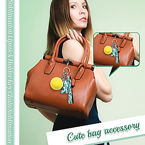 Junkin 40 Pcs Lipstick Holder Keychain Clip on Lipstick Pouch Fluffy Ball Keychain with Keyring (Multiple Style)