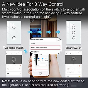 MOES 2.4GHz WiFi Wall Touch Smart Switch Neutral Wire Required, 3 Way Multi-Control, Glass Panel Light Switch Work with Smart Life/Tuya App, RF433 Remote Control, Alexa and Google Home White 2 Gang