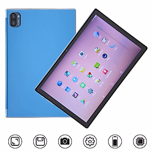 10 Inch Tablet, 6GB 256GB 4G Network 5GWIFI HD Tablet 8 Core CPU Blue (US Plug)