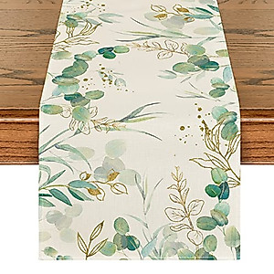 Artoid Mode Beige Greenery Eucalyptus Summer Table Runner, Spring Seasonal Anniversary Holiday Kitchen Dining Table Decoration for Indoor Outdoor Home Party Decor 13 x 72 Inch