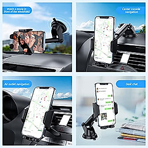 NHHC Car Phone Holder Mount,Dashboard/Windshield/Air Vent Cell Phone Holder,Anti-Shake Handsfree 360°Rotatable and Retractable Car Phone Holder,Compatible iPhone 14 13 12 Pro Max/All Smart Phones