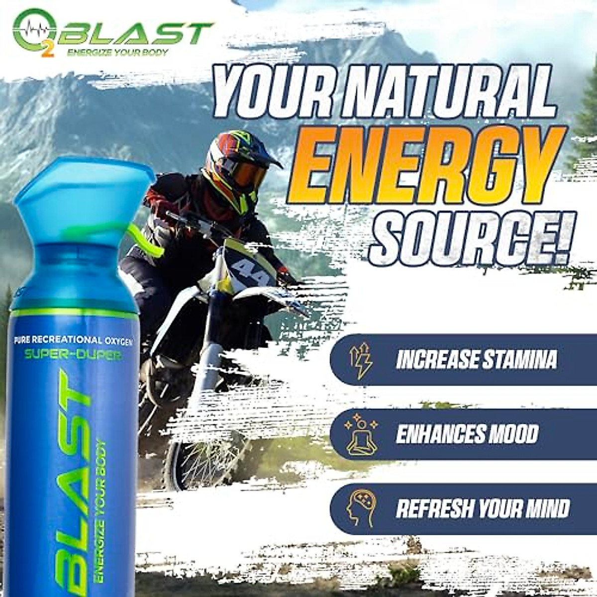 O2 Blast, Pure Oxygen Supplement, 10L Portable Can with Custom Breathing Mask for Respiratory Support, Elevate Oxygen Levels, Speed Recovery Time, Perfect for High Altitude & Sports Recovery (12-Pack)