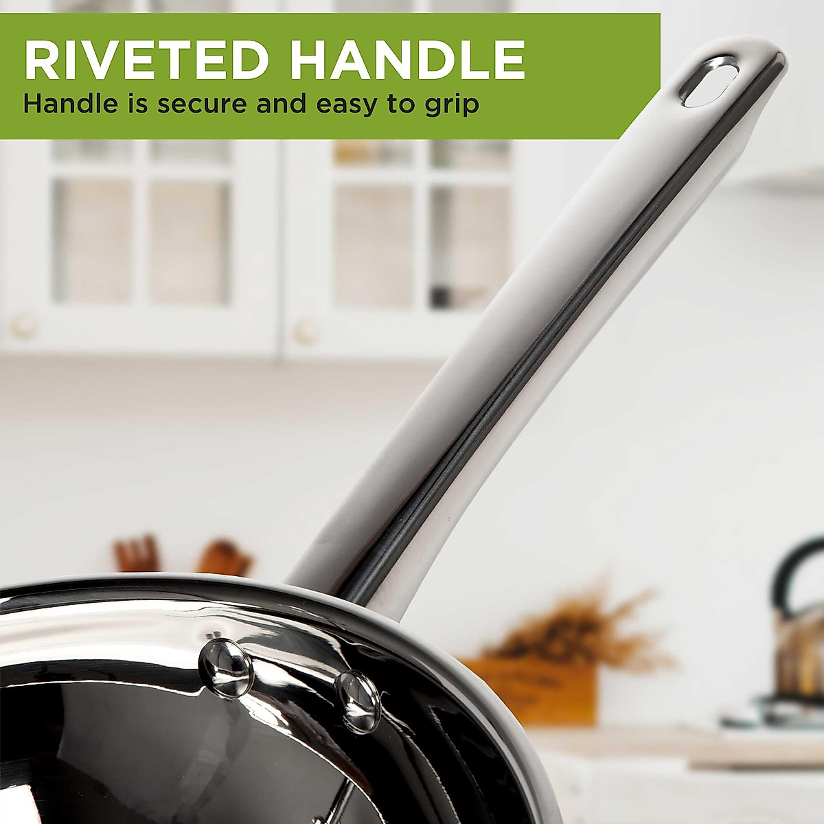 Ecolution Classic Stainless Steel Fry Pan, Professional Quality Sauté, Encapsulated Base, Comfort Grip Riveted Handles, All Cooktop Safe, Oven Safe, Dishwasher Safe, 8-Inch