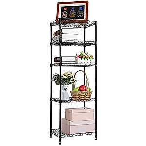 YOHKOH 5-Wire Shelving Metal Storage Rack Adjustable Shelves for Laundry Bathroom Kitchen Pantry Closet (16.6L x 11.8W x 48H,Matte Black)
