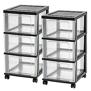 IRIS USA NC-3 Wide Storage Cart, 3 Drawer (2 Pack), Black, 2 Count