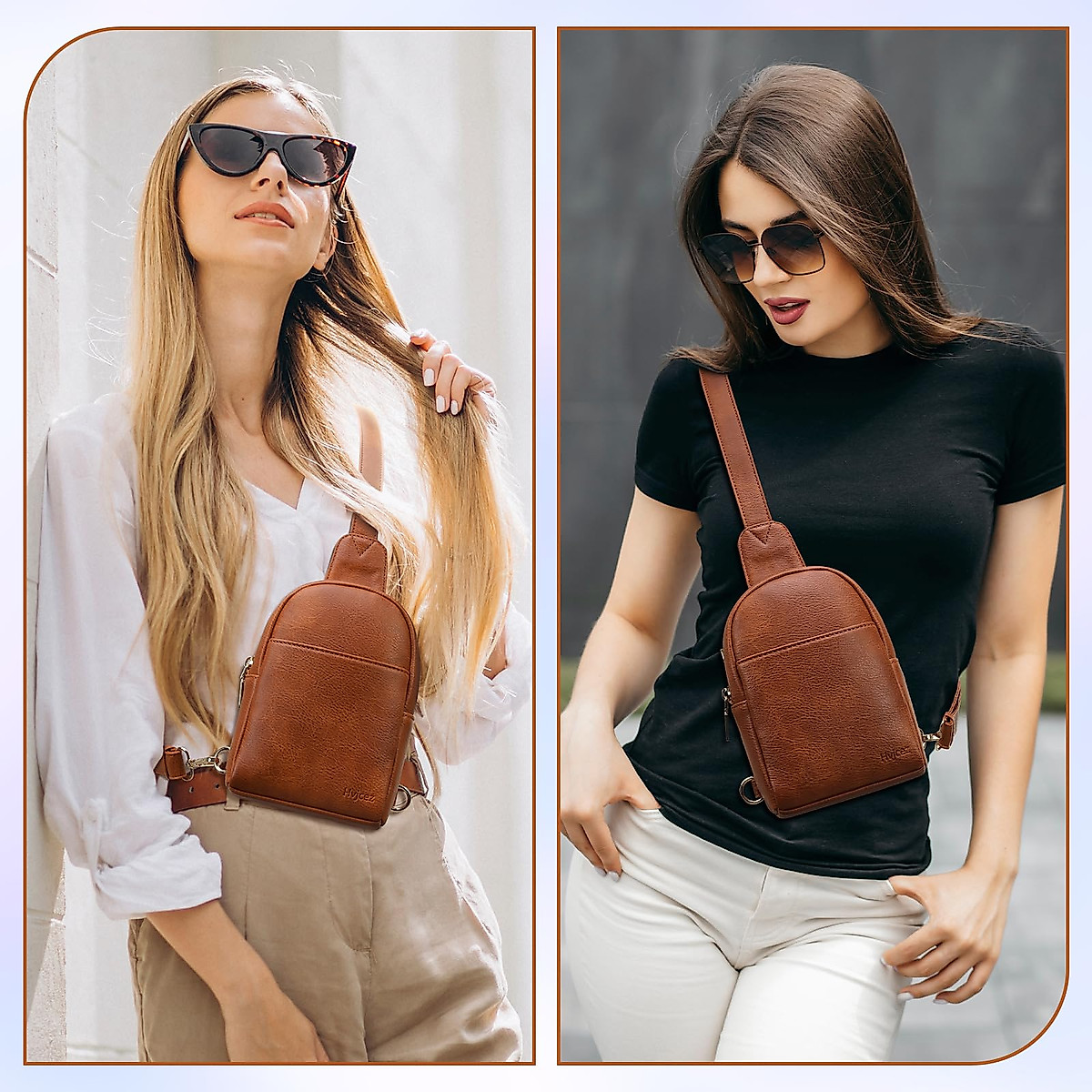 Hvjcez Small Sling Bag for Women Waterproof Vegan Leather Crossbody Fanny Pack Chest Bag for Women Trendy Crossbody Purse for Travel Gift Brown