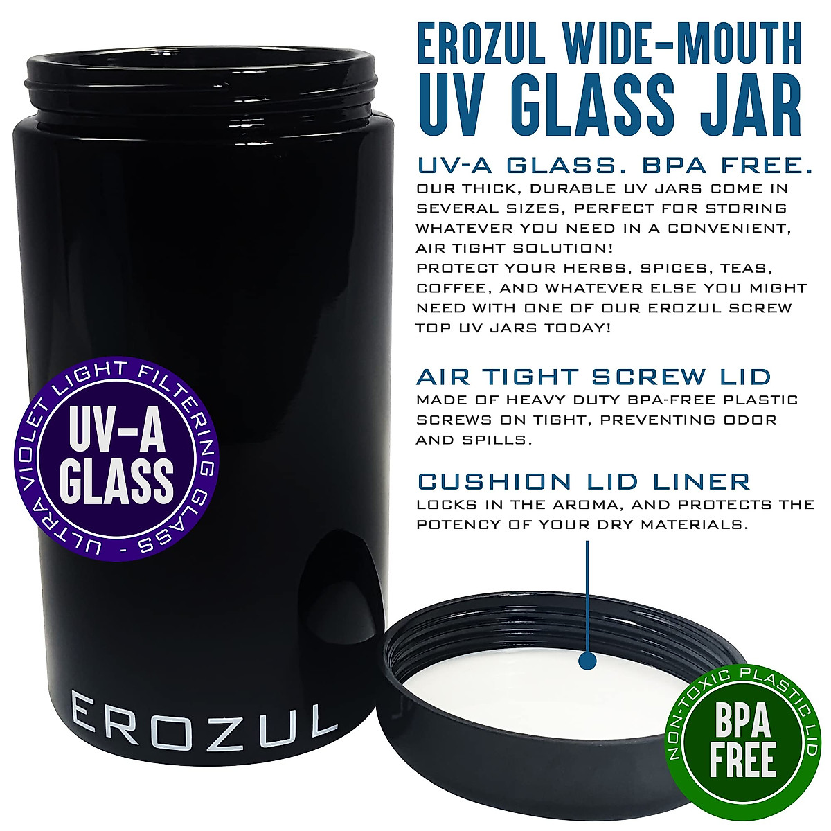 Erozul 500 ml (1 oz) Screw Top Airtight Wide Mouth Ultraviolet Glass Jar with High UV Protection