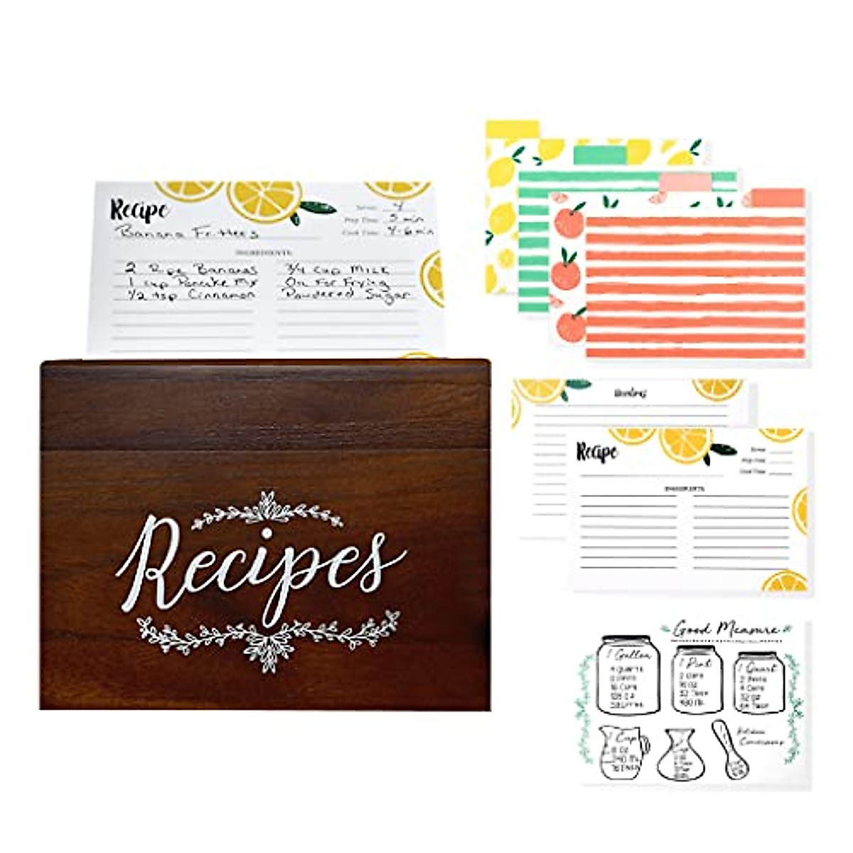 OUTSHINE Wooden Recipe Box with Cards and Dividers | Farmhouse Recipe Box with Card Dividers | Large Wood Recipe Cards and Box Set | Vintage Recipe Box Dividers 4x6 with Tabs | Best Recipe Box Holder