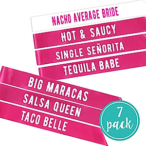 Final Fiesta Bachelorette Sashes | 7 Pack | 1 Bride to be Sash and 6 Bride Tribe Sashes with Fun Final Fiesta Phrases