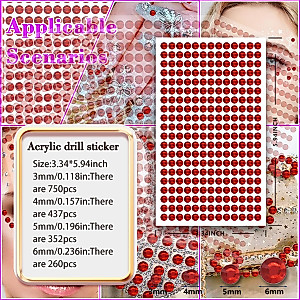 1792 Pcs Self Adhesive Rhinestones for Makeup Face Gems Stick on Face Jewels Eyes Gems Face Stickers Dotting Tools for Nail Art Body Eye Makeup Crafts Decoration Stick on Body Crystal Jewels (Big Red）