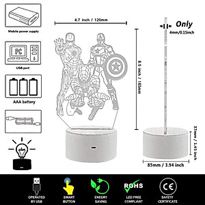 XXMANX Boys Toys Night Light for Kids, 3D Illusion Lamp Touch Control Dynamic Colors Changing with 3 Pattern Kids Toys Christmas Gifts for Men Boys