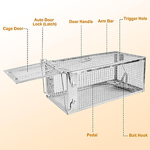 Moclever Humane Rat Trap Rat Trap Cage Humane Live Rodent Trap Cage Live Rat Trap Galvanized Iron Mice Mouse Control Bait Catch w/Detachable U Shaped Rod-10.7"X 5.4"X 4.4"-3PCS