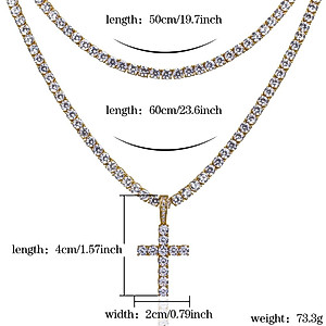 JINAO Gold Cross Necklace Iced Out Cubic Zirconia Round Cut Cross Pendant Necklace 18K Gold Plated Diamond Jewelry for Men Women with Stainless Rope Chain