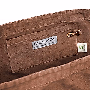 COLONY CO The Farmers Market Bag - Organic Cotton Canvas - Crossbody Sling Design - Cargo Pockets - Comfortable Wide Strap for Easy Carrying - Foldable - Washable - Durable, Strong - Brown - Made