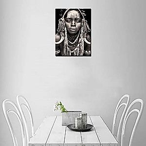 Tucocoo Black and White Artwork for Walls African Fashion Women Pictures Indigenous Civilization Art Paintings 1 Piece Canvas Modern Artwork Framed Ready to Hang(12''x16'')