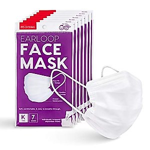 IRIS USA Individually Wrapped Kids' 7 Piece Earloop Face Mask, Premium 3Ply Masks, Breathable, Comfortable, Soft Stretchable Earloops, Soft on Skin, 3 Layer Construction for High Protection, White