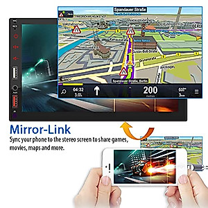 Double Din Car Stereo with Apple CarPlay/Android Auto/Mirror-Link, 7 Inch Touchscreen Radio Receiver with Bluetooth 5.1 Handsfree and Backup Camera, FM USB AUX RCA Audio Video Player