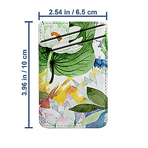 Diascia Pack of 2 - Cellphone Stick on Leather Cardholder ( Watercolor White Lotus Flower Floral Pattern Pattern ) ID Credit Card Pouch Wallet Pocket Sleeve