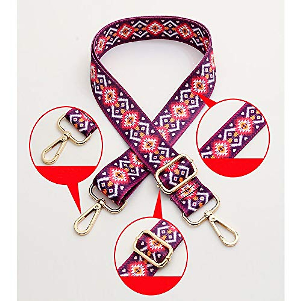 Umily Adjustable Length Handbag Purse Strap Guitar Style Multicolor Canvas Replacement Strap Crossbody Strap, No.16, Medium